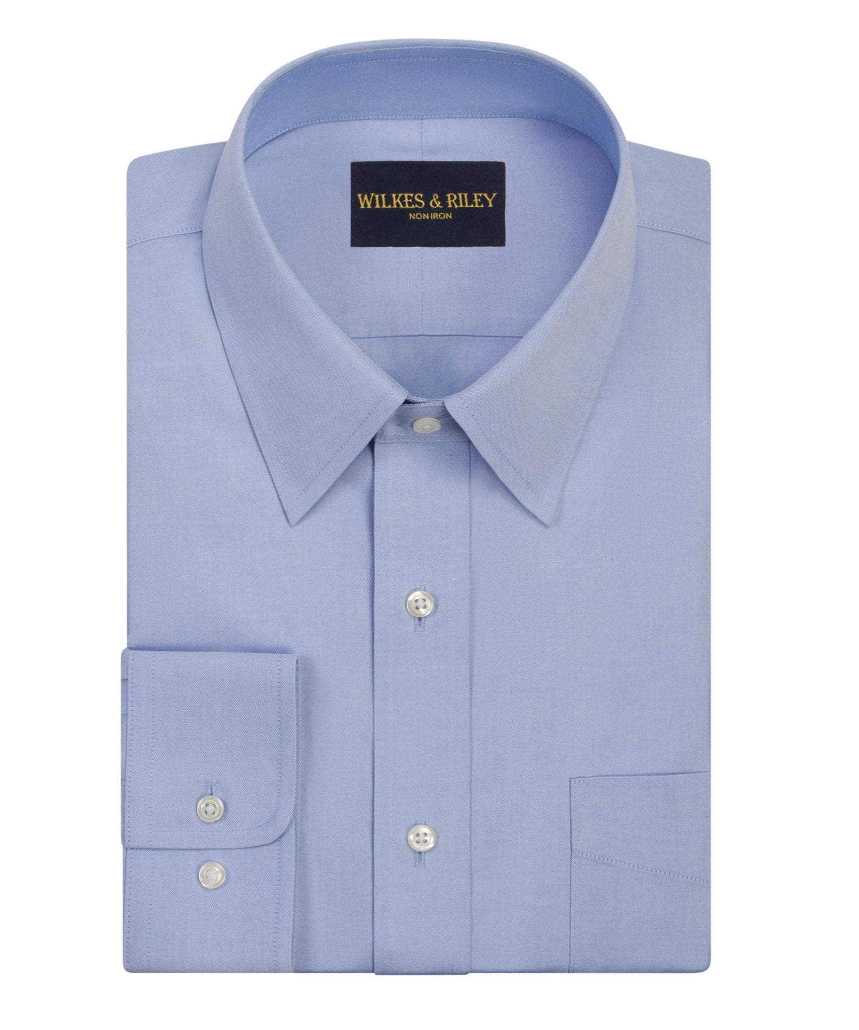 Tailored Fit Blue Solid Point Collar Non-Iron Men's Dress Shirt ...