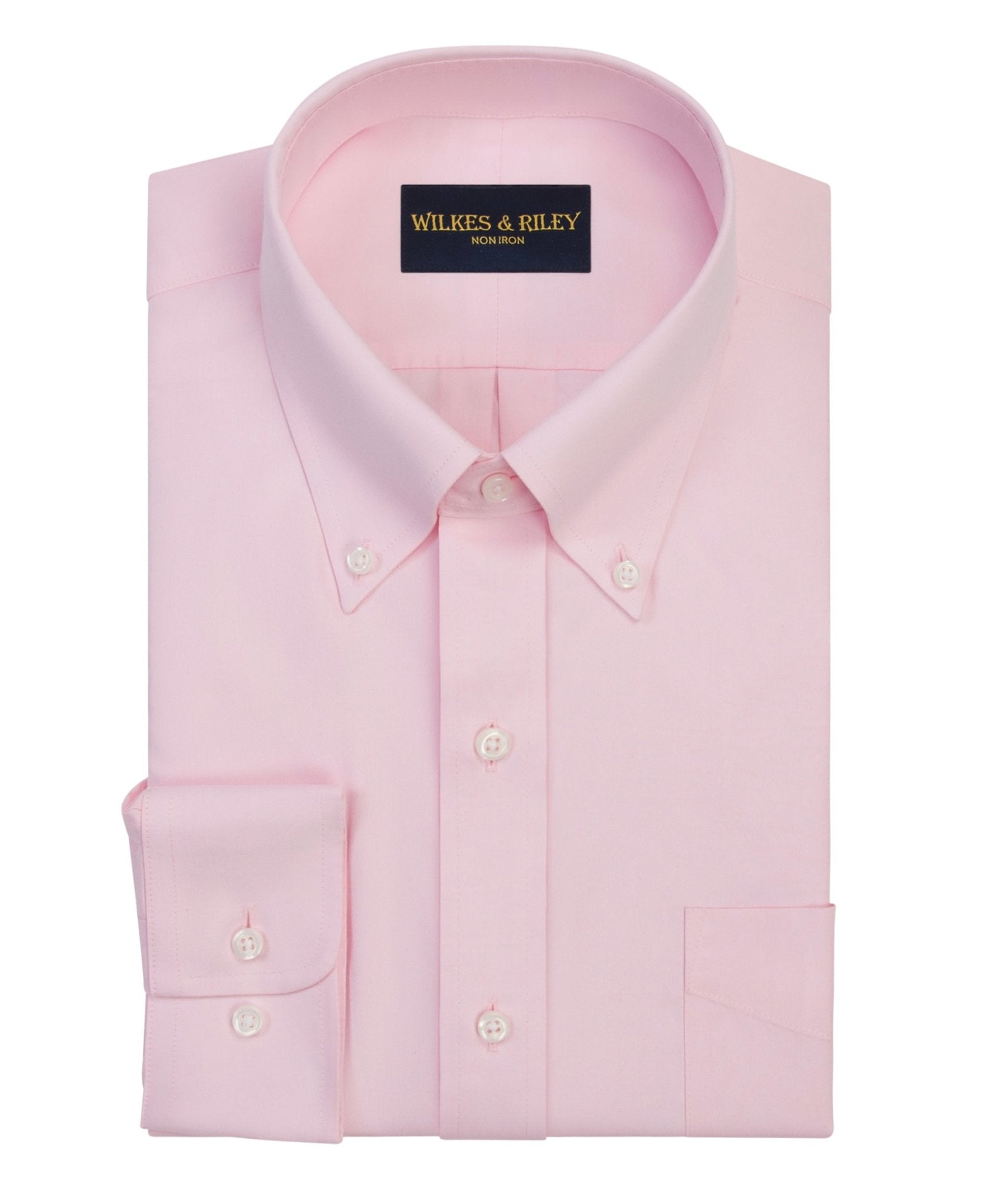 Pink Solid Button-Down Collar Non Iron Men's Dress Shirt – Wilkes ...