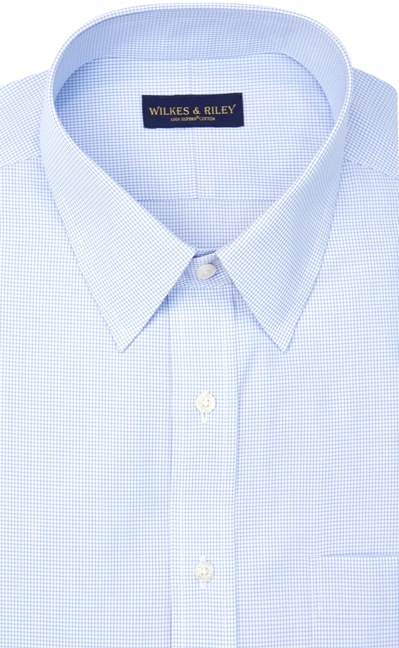 Regular Fit Non Iron Blue Mini Check Point Collar Men's Dress Shirt ...